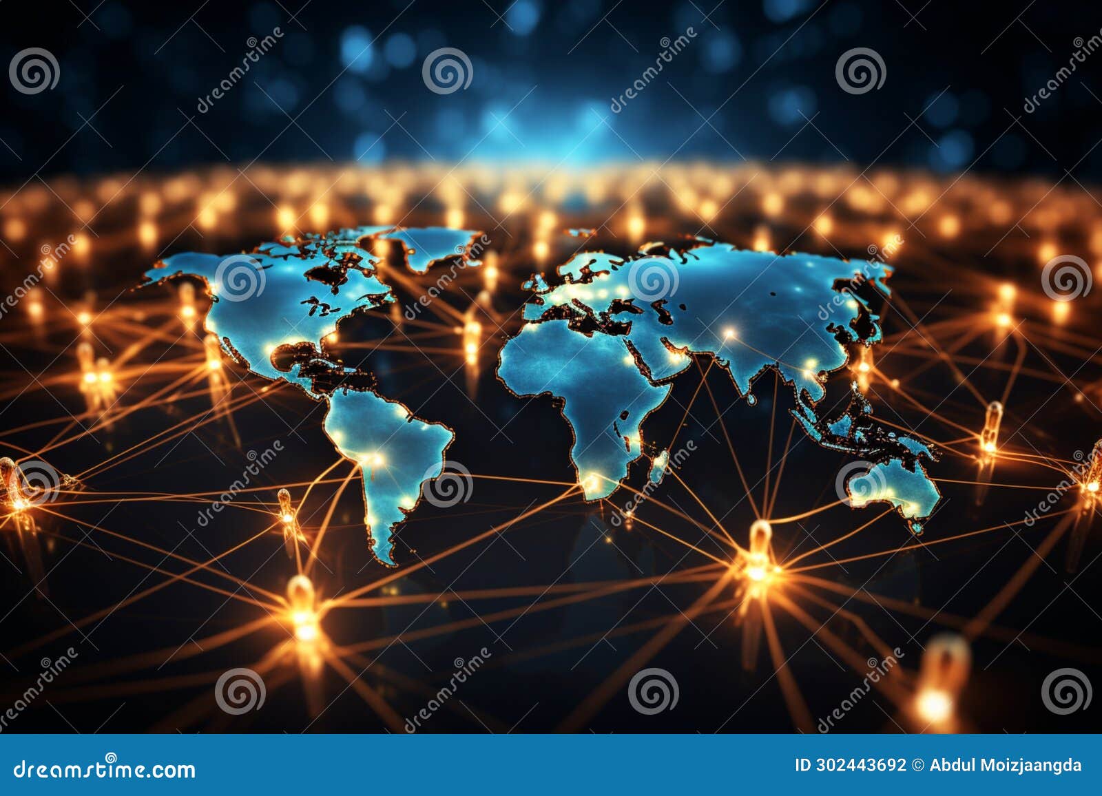 Global Network Concept World Map Glowing on a Dark Background Stock ...