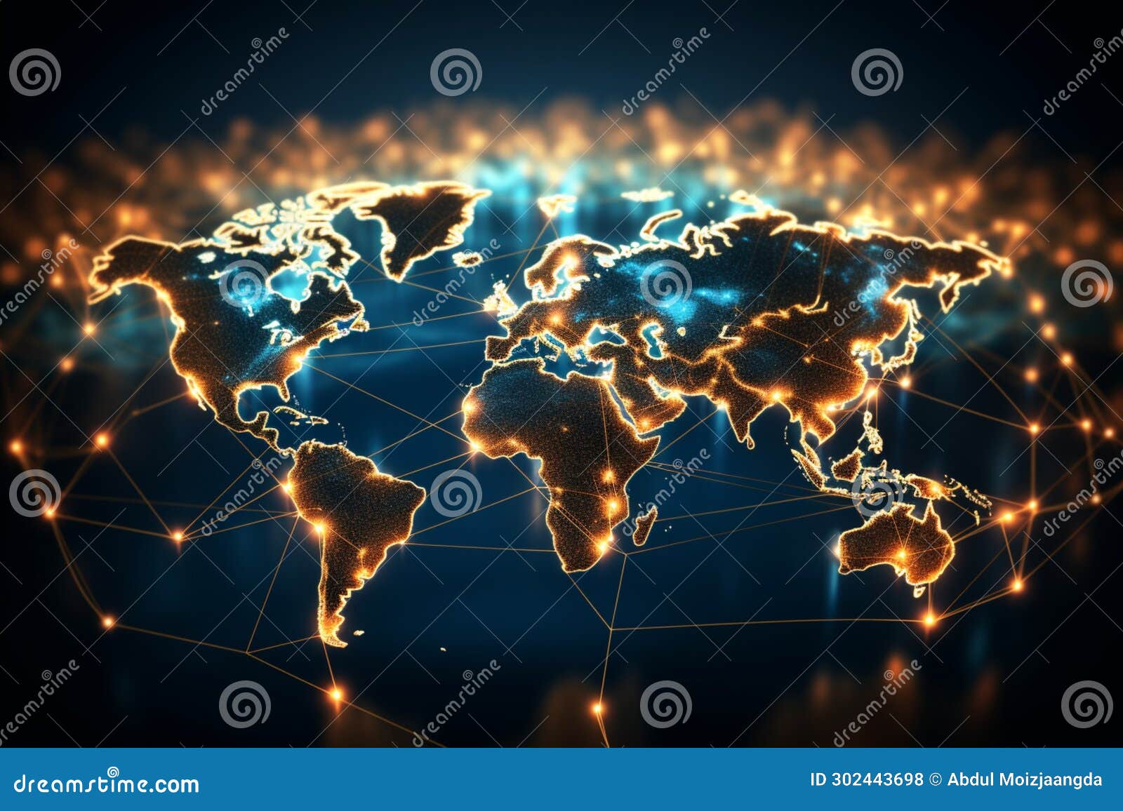 Global Network Concept World Map Glowing on a Dark Background Stock ...