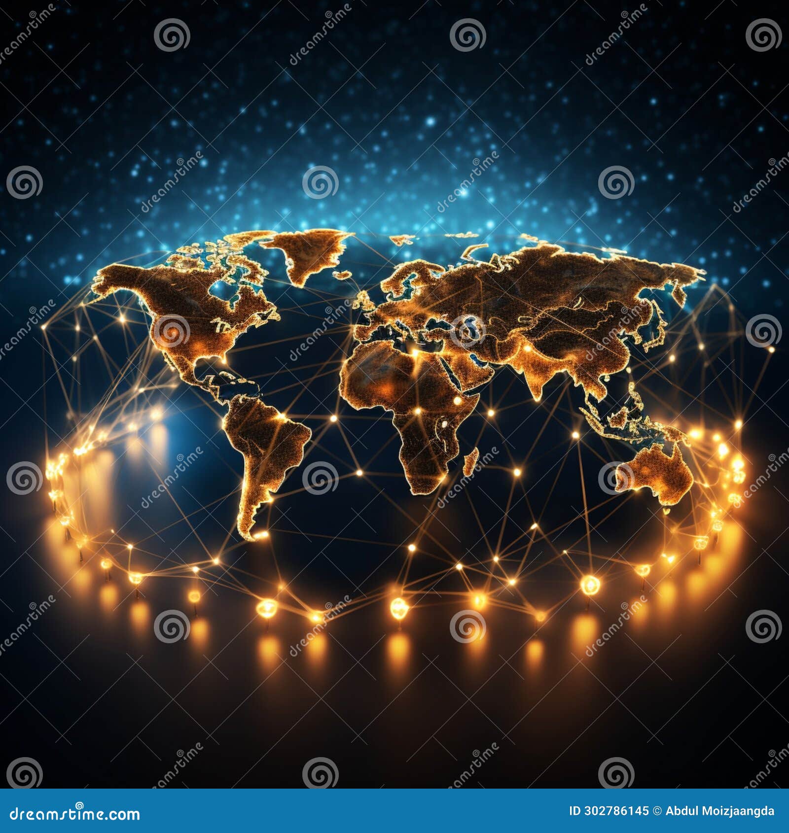Global Network Concept World Map Glowing on a Dark Background Stock ...