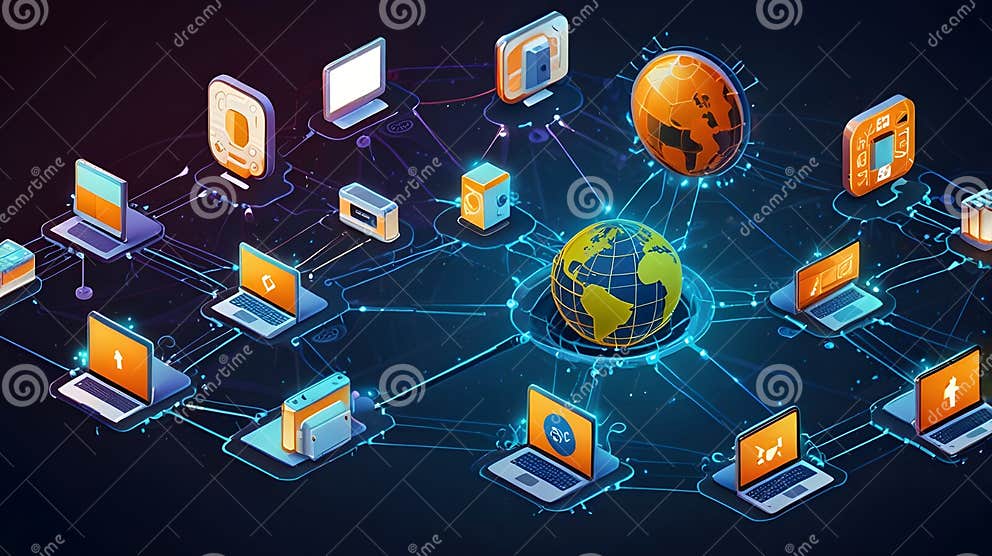 A Global Network of Connected Devices Stock Illustration - Illustration ...