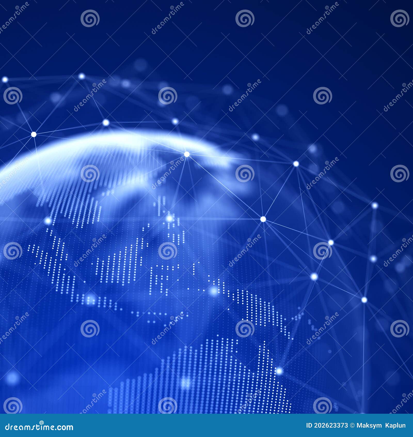 Global Network Connection. Blue Futuristic World Map. Concept of Planet ...