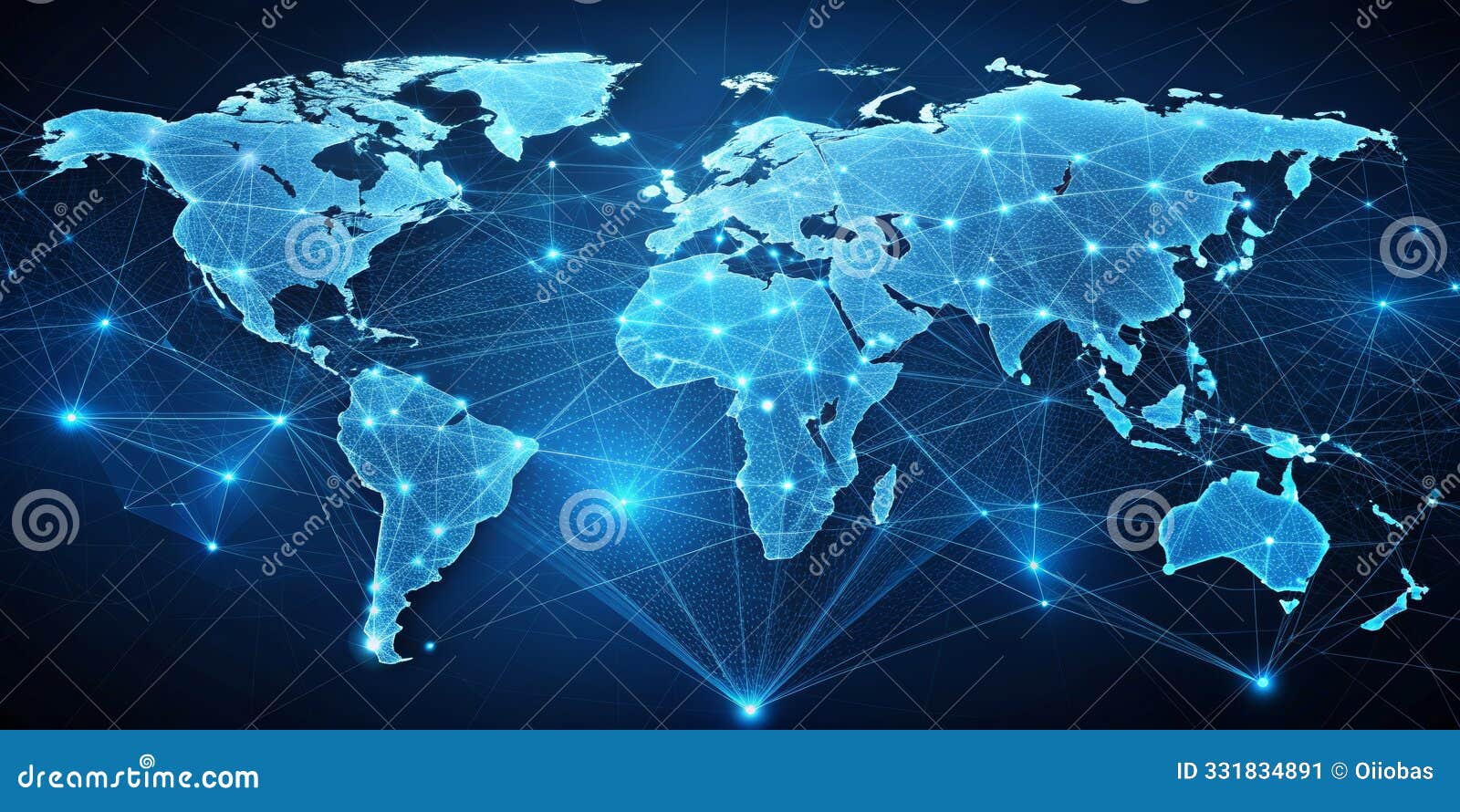 Global Network Connection Blue World Map with Connected Lines and Nodes ...