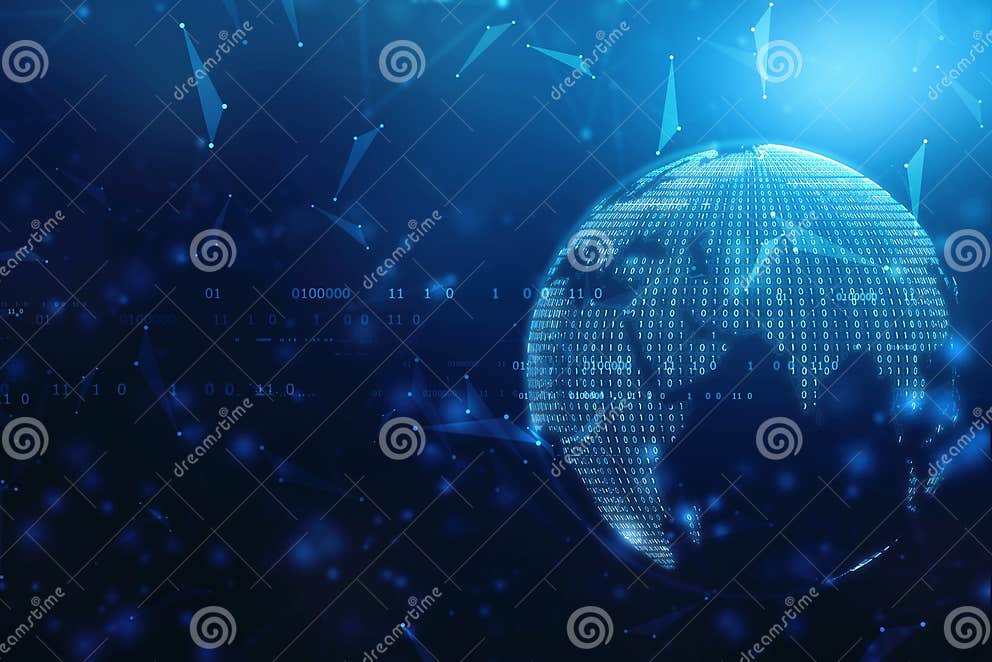 Globe with Binary Codes, Internet Technology, Big Data Visualization. Social Network ...
