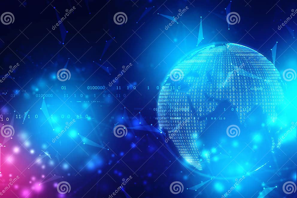 Globe with Binary Codes, Internet Technology, Big Data Visualization. Social Network ...