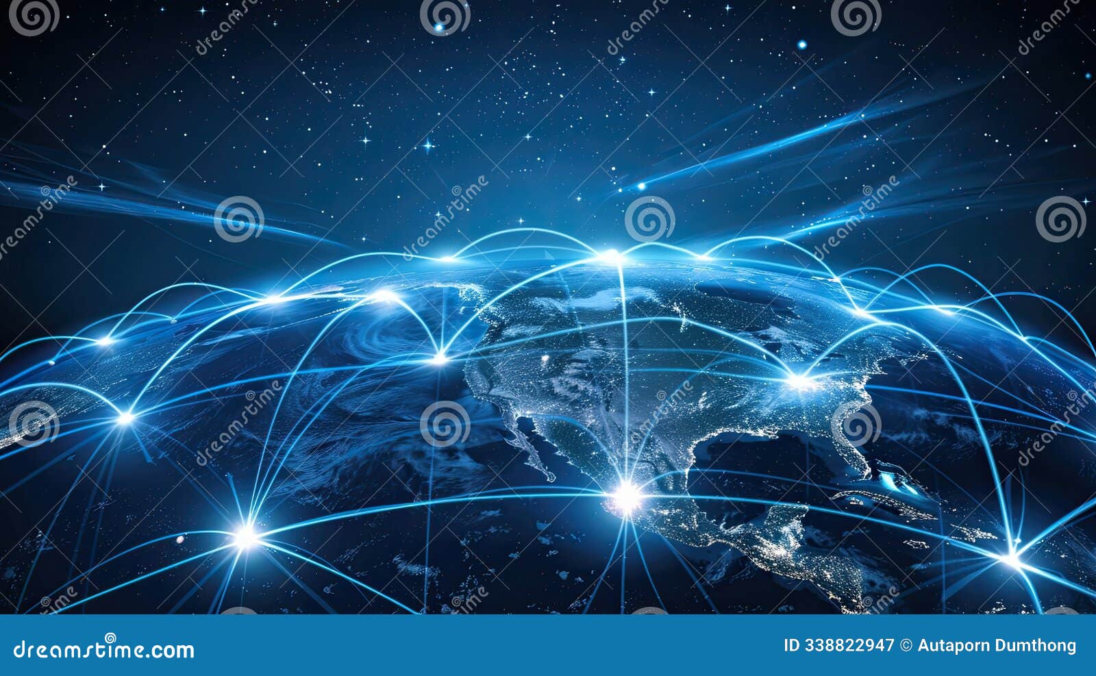 Global Network Connection Concept Showing Interconnected Lights Across ...