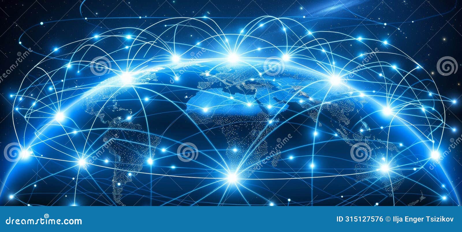 Global Network Connection Earth Covered by Lines of Innovative ...