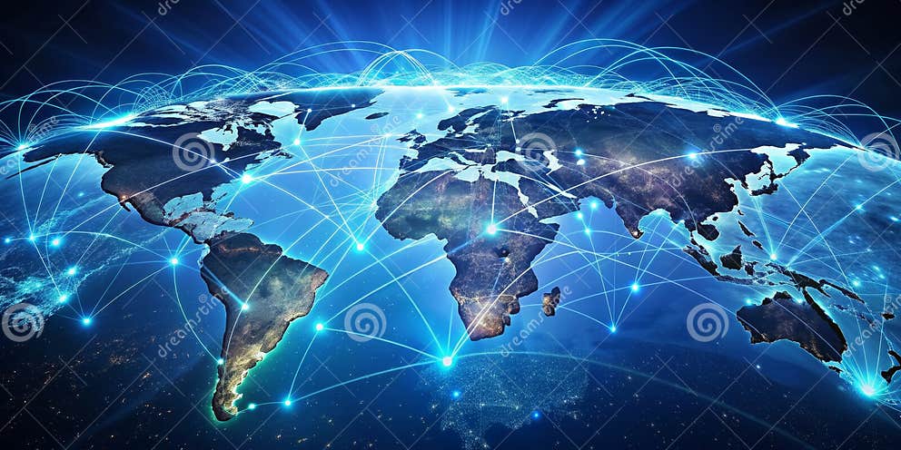 Global Network Connection - Earth with Glowing Lines - 3D Rendering ...