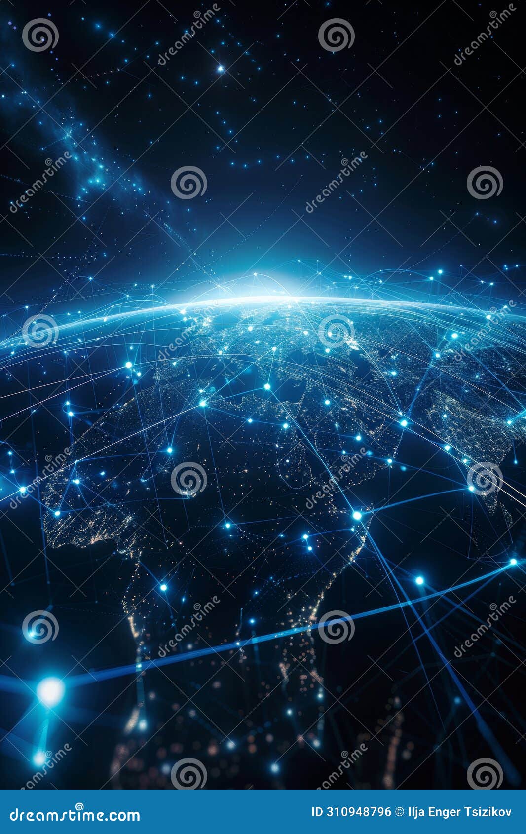 Global Network Connection Earth Overlaid with Advanced Perceptron Lines ...