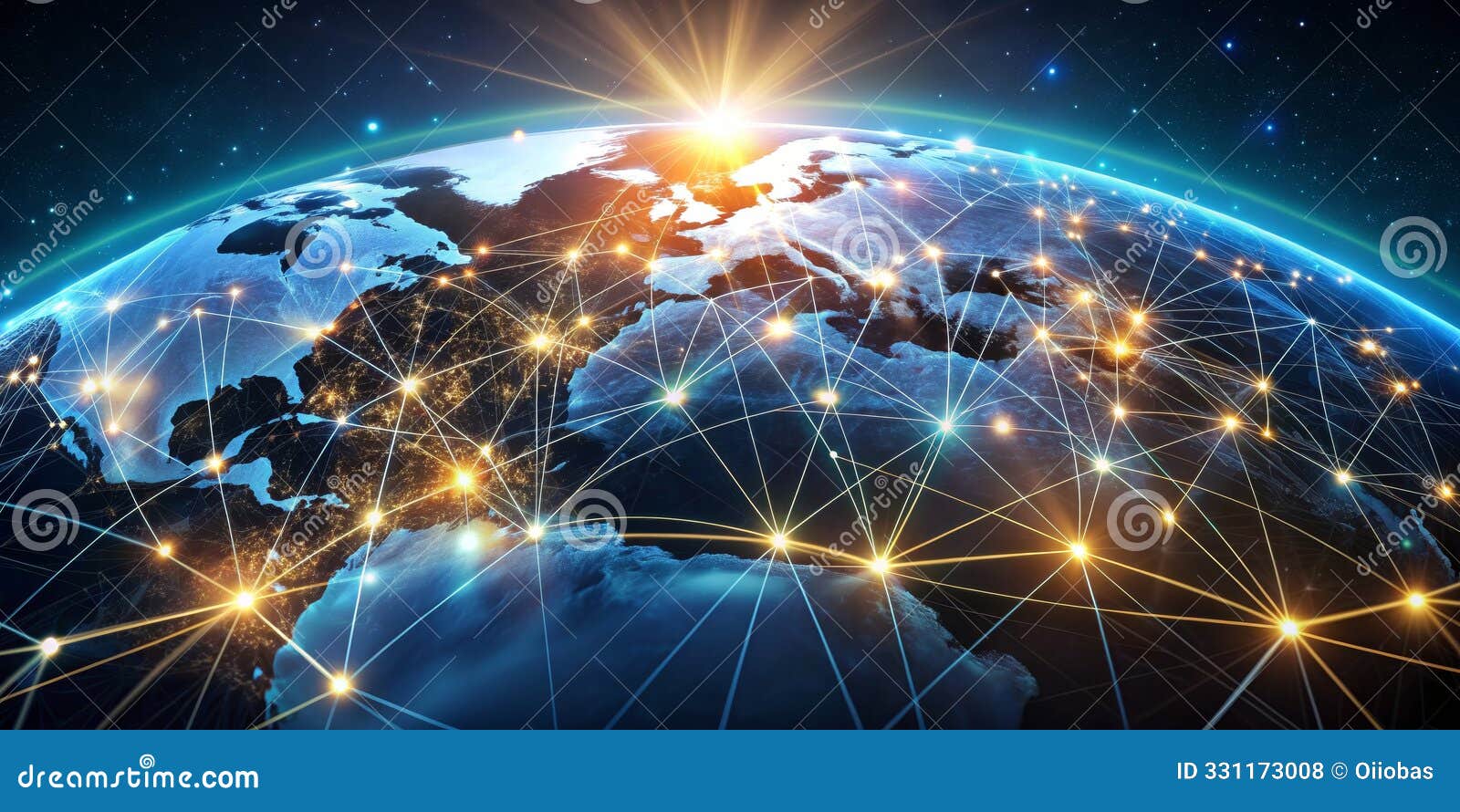 Global Network Connection with Earth and Stars - Digital Art Stock ...