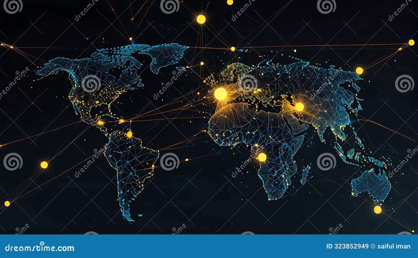 Global Network Connection with Glowing Nodes and Lines, Digital Map of ...