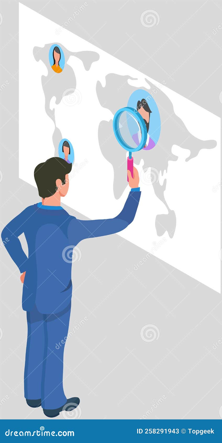 Global Network Connection. Man Looking for Persons Profile on Social ...