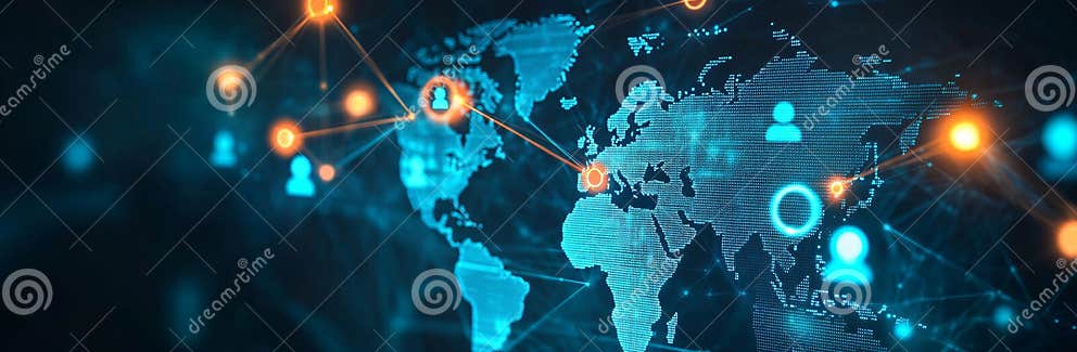 Global Network Connection Map with Glowing Lines Stock Illustration ...