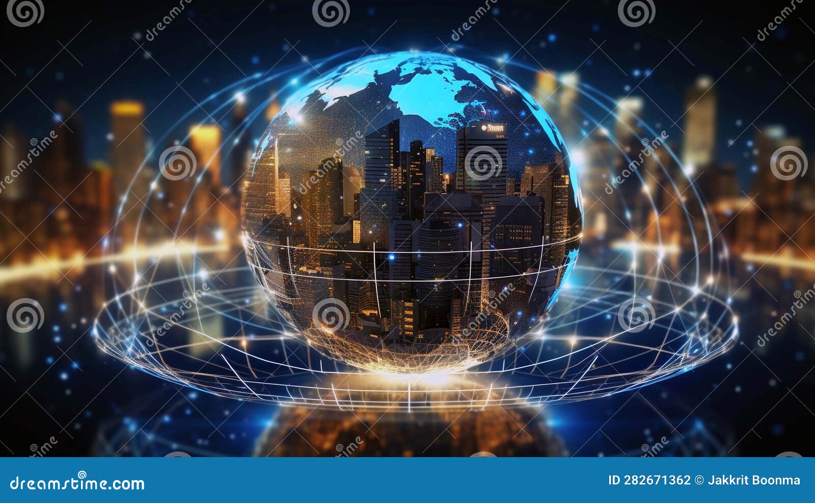 Global Network Connection Over Cityscape Background 3D Rendering ...