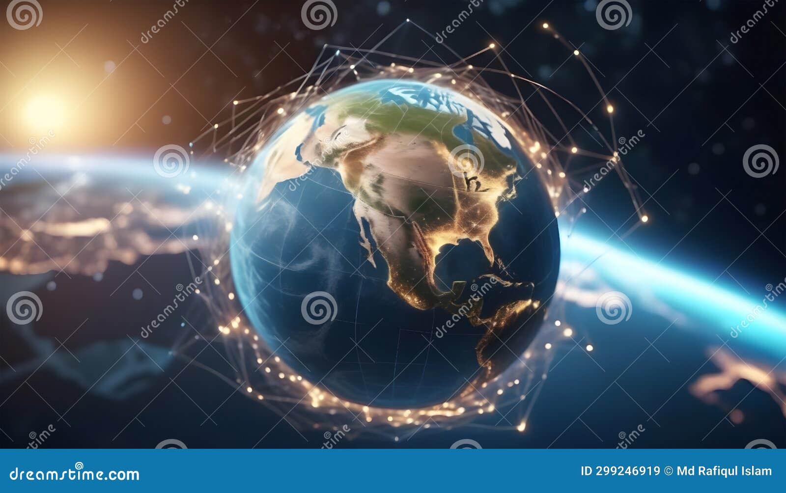 Global Network Connection Over Earth 3D Rendering Elements. Generative ...