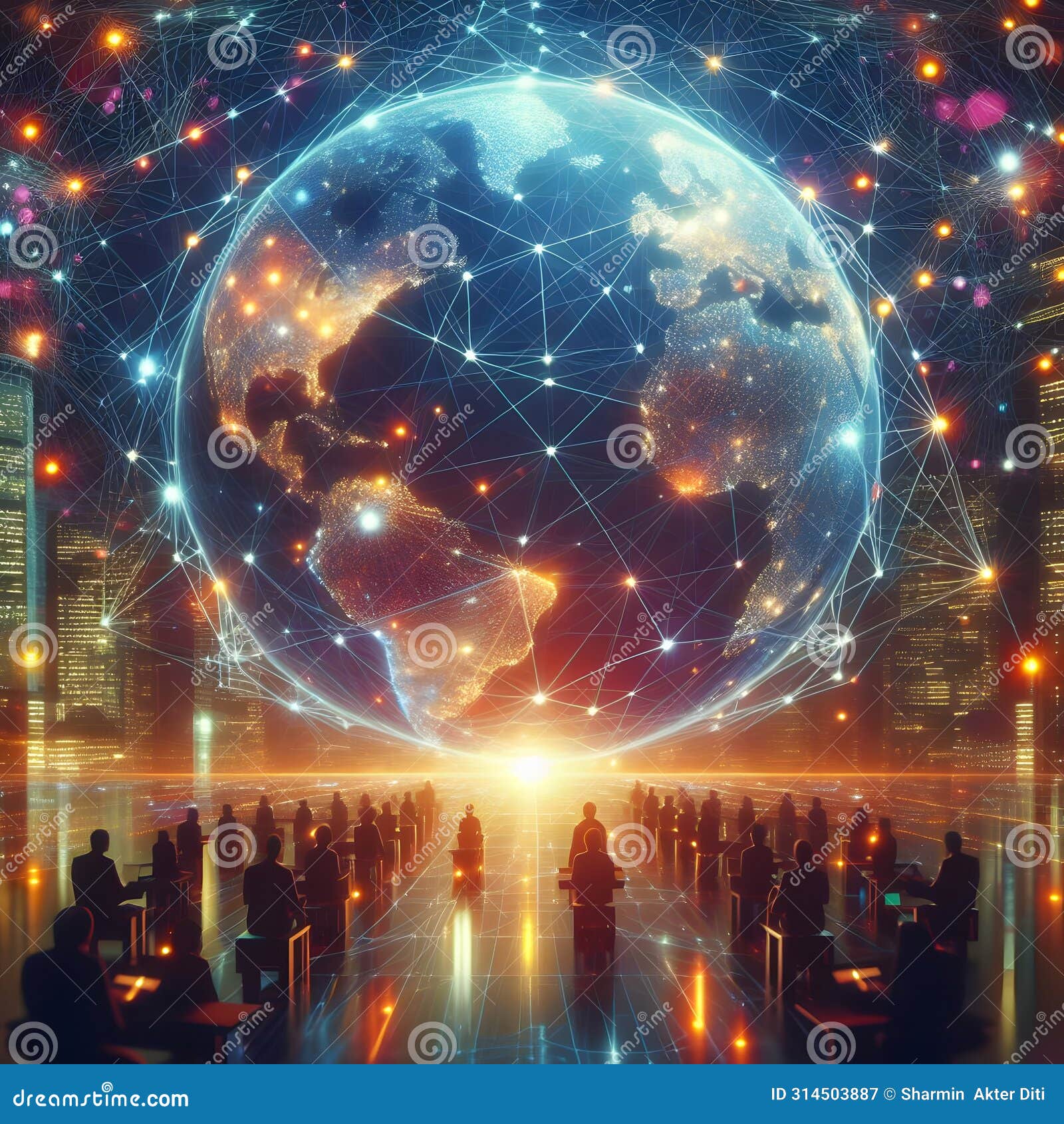 Global Network Connection Over the World. 3d Rendering Toned Image ...