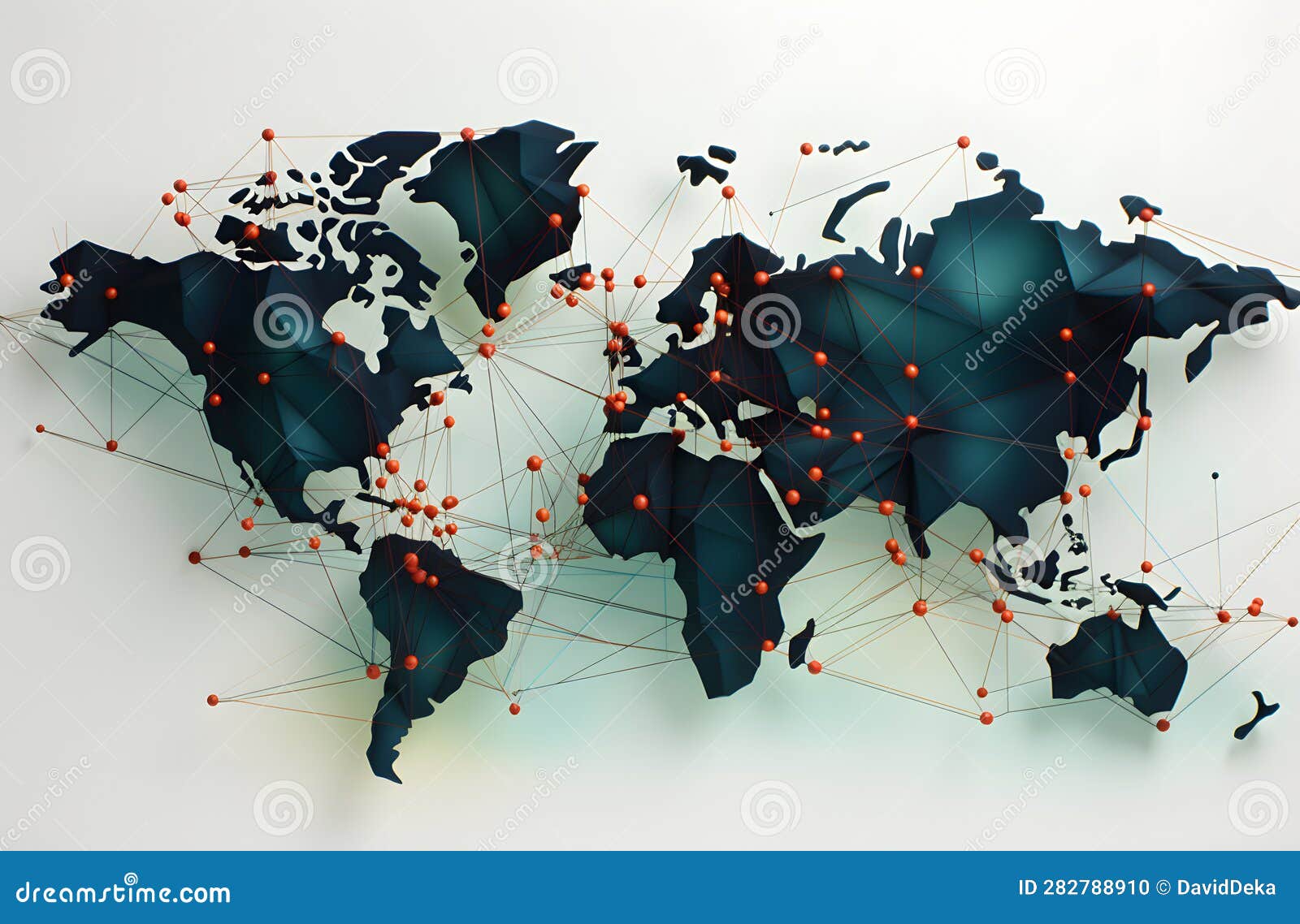 Global Network Connection on World Map. Polygonal Structure and Dots ...