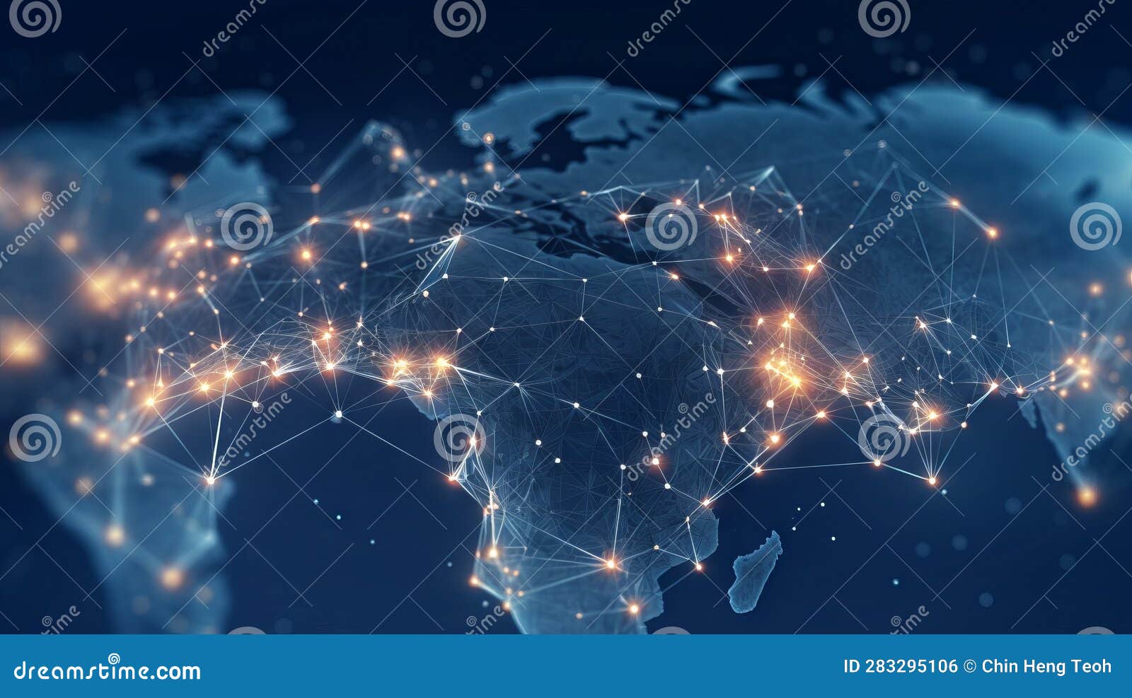 Global Network Connection on World Map. Technology Background Stock ...