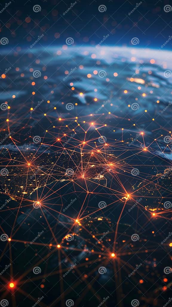 Global Network Connections: Digital Data Points and Lines Over Earth ...