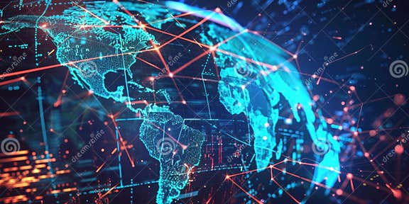 Global Network Connections, a Digital Map of Interconnectivity Stock ...