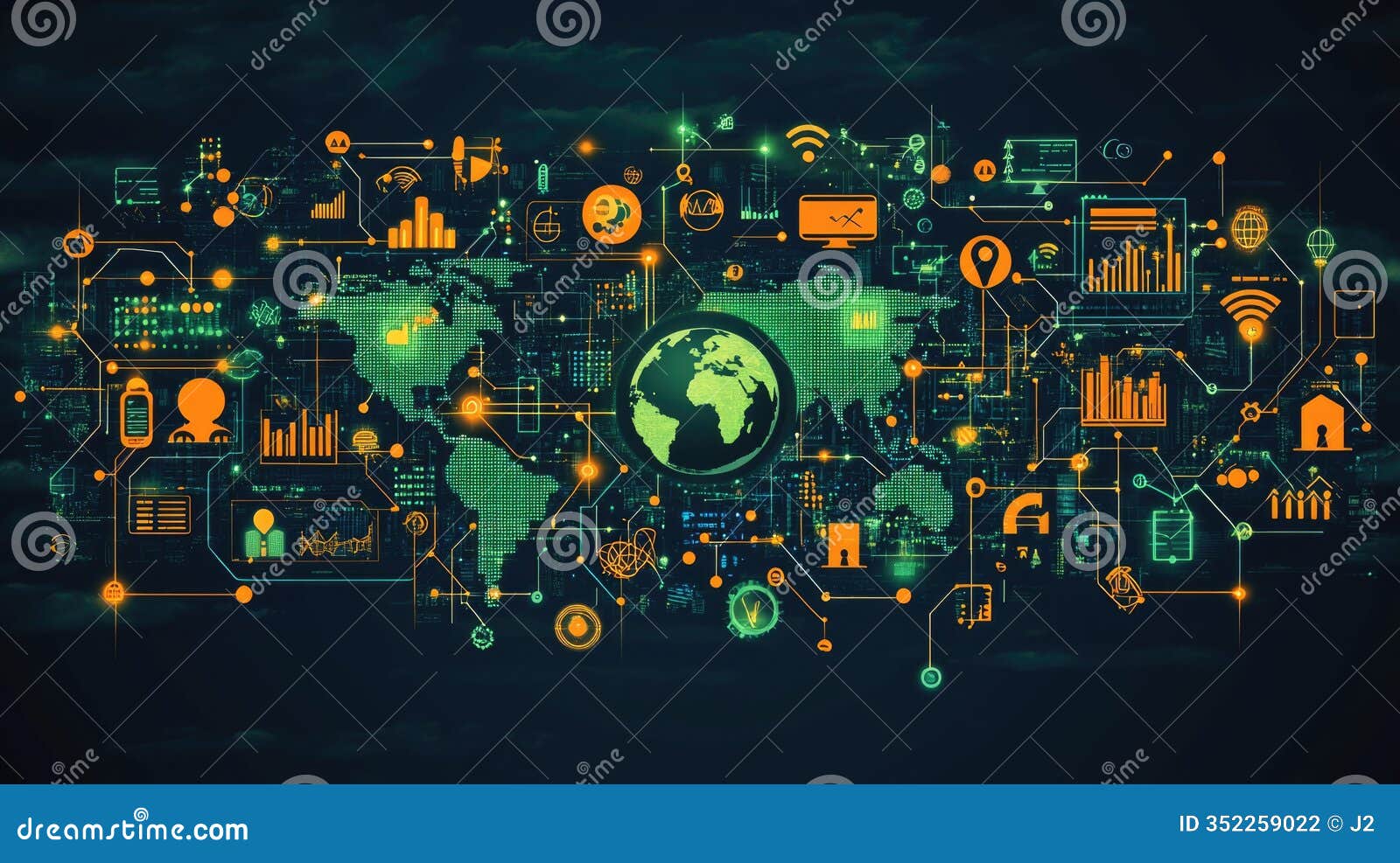 Global Network Connections: Digital World Map with Data Integration and ...