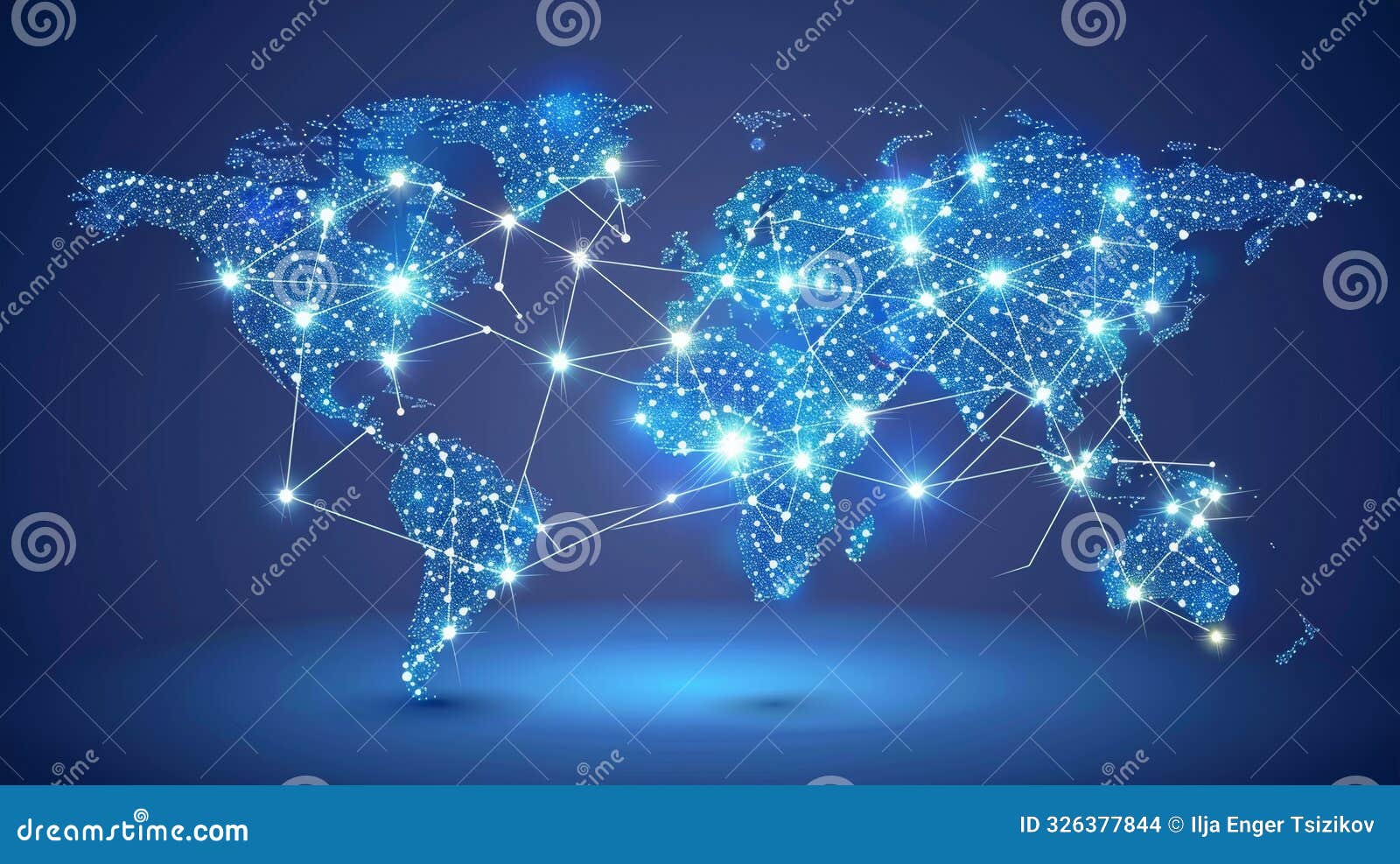 Global Network Connections, Digital World Map with Lines and Nodes ...