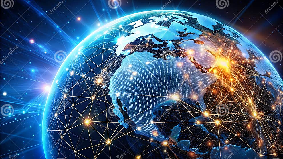 Global Network Connections: Earth Interconnected by Technology Stock ...
