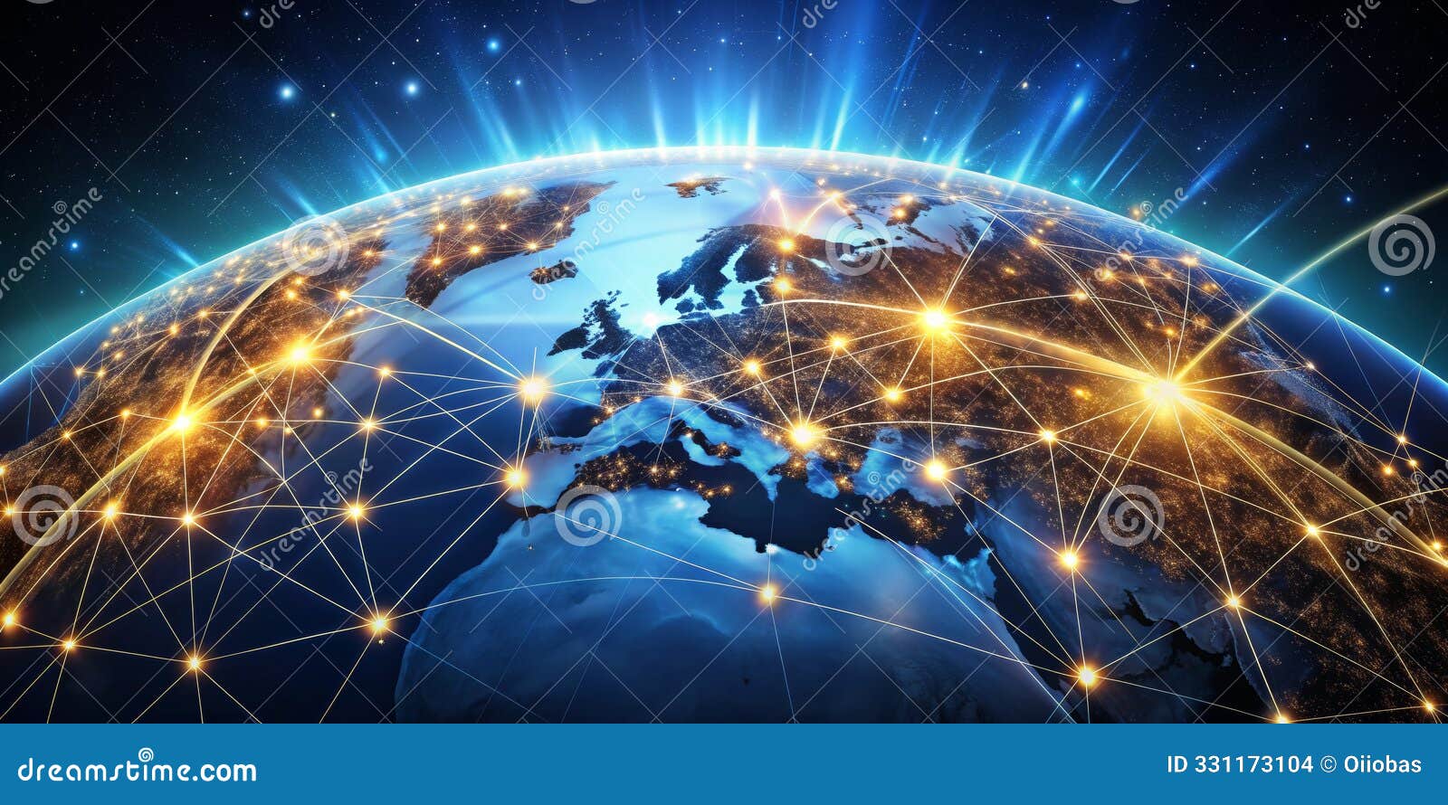 Global Network Connections with Europe Focus - 3D Digital Illustration ...