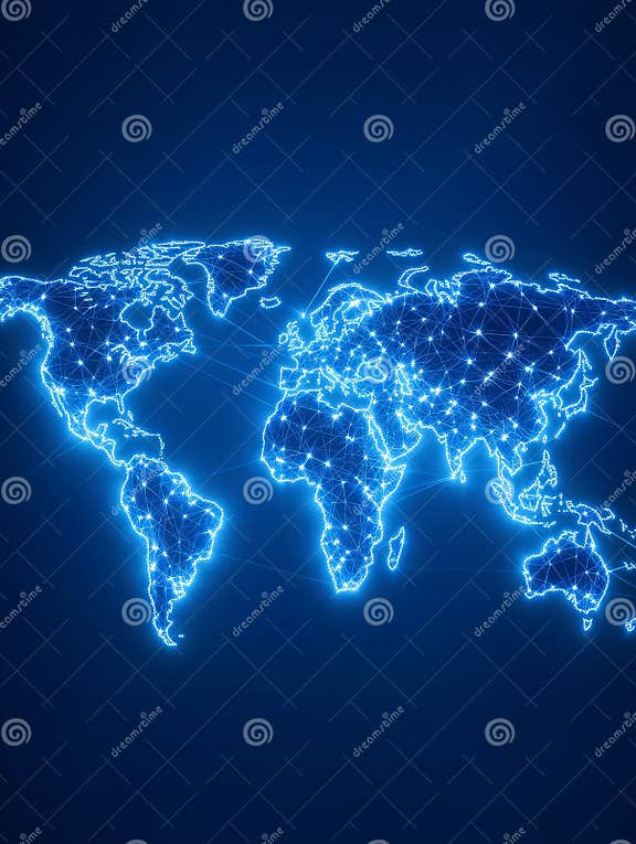 Global Network Connections a Glowing Blue World Map with Interconnected ...
