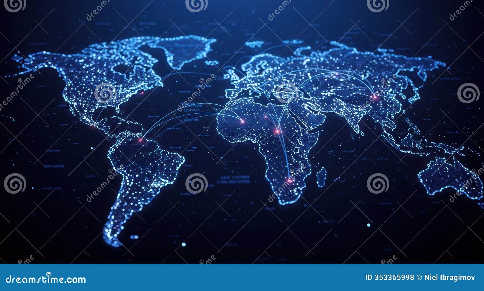 Global Network Connections Highlighted on World Map in Digital Blue Stock Photo - Image of ...