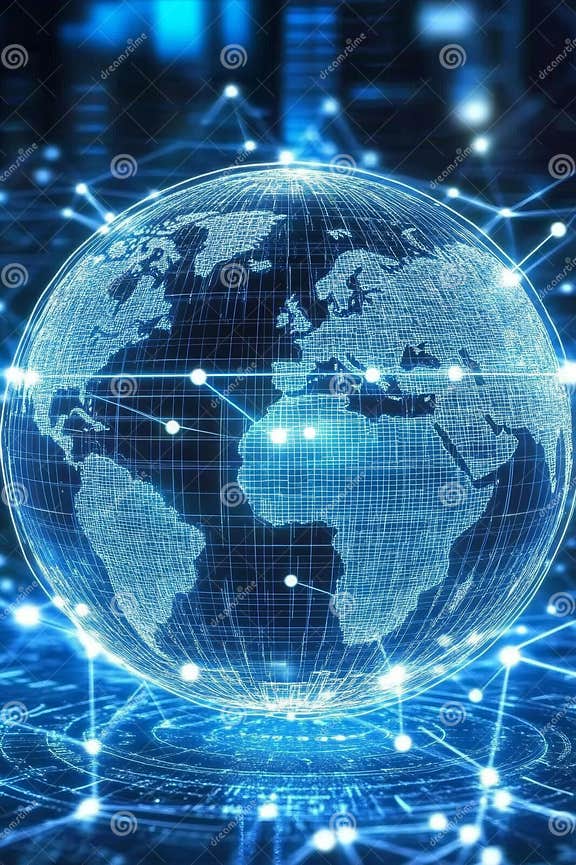 Global Network Connections, Internet of Things. World Map Points Lines ...