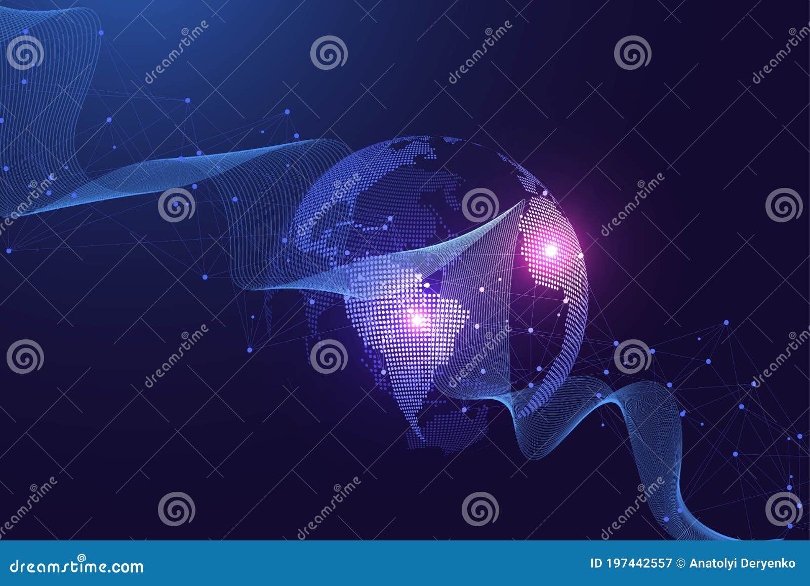Global Network Connections with Points and Lines. Wireframe Background ...