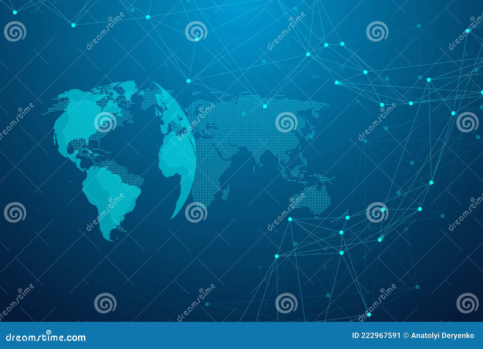 Global Network Connections with Points and Lines. Wireframe Background ...
