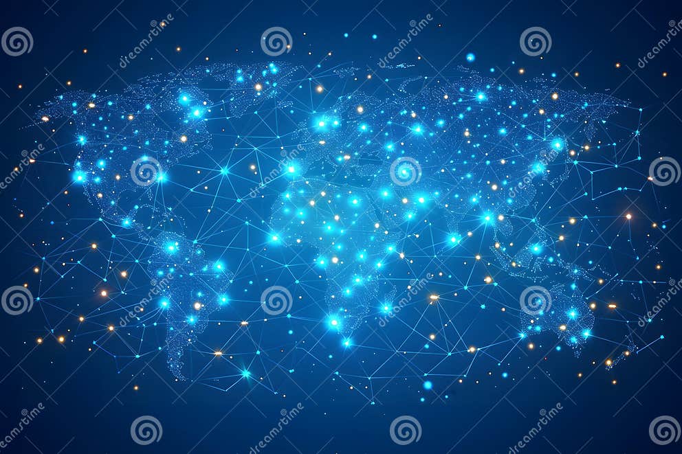 Global Network Connectivity: Digital World Map with Illuminated Data ...