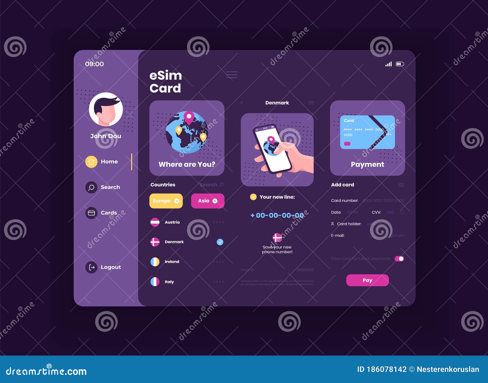 Global Network Coverage Tablet Interface Vector Template Stock Vector ...