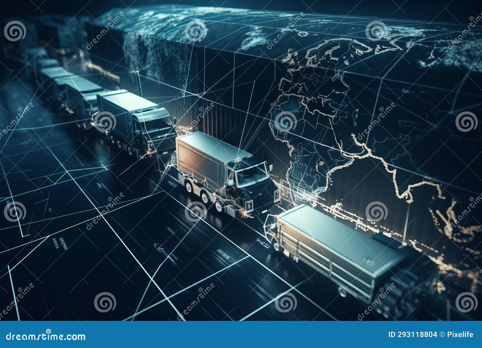 Global Network Coverage World Map,Truck with Industrial Container Cargo ...