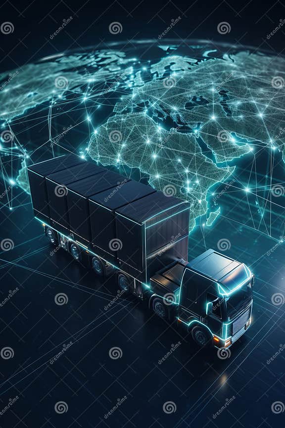Global Network Coverage World Map,Truck with Industrial Container Cargo ...
