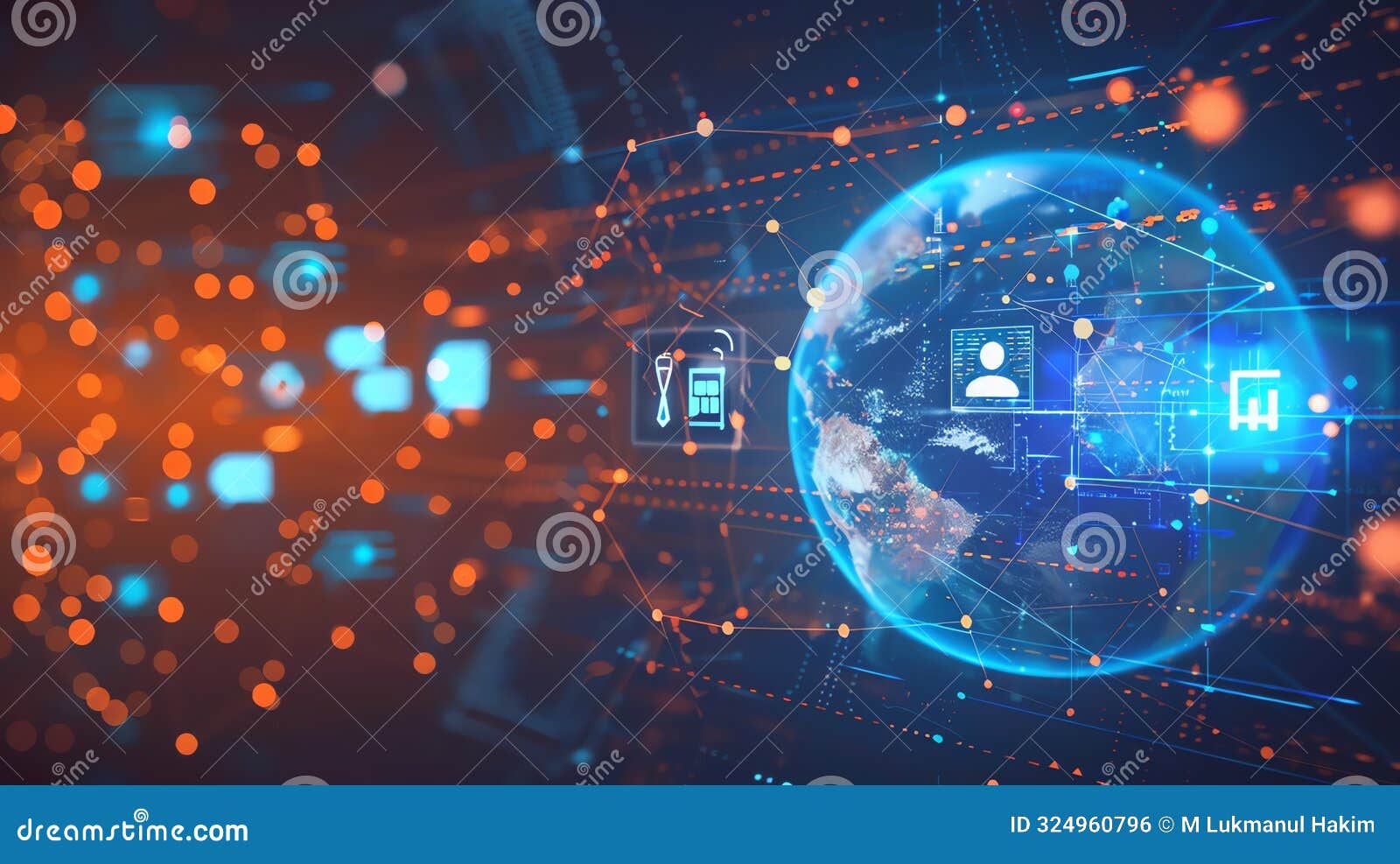 Global Network and Data Exchange Concept. Planet Earth with Icons about ...