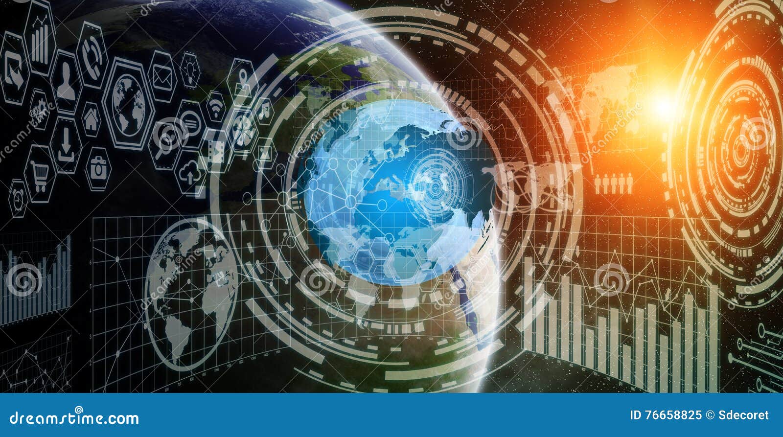 Global Network and Data Exchange Over the World Stock Illustration ...