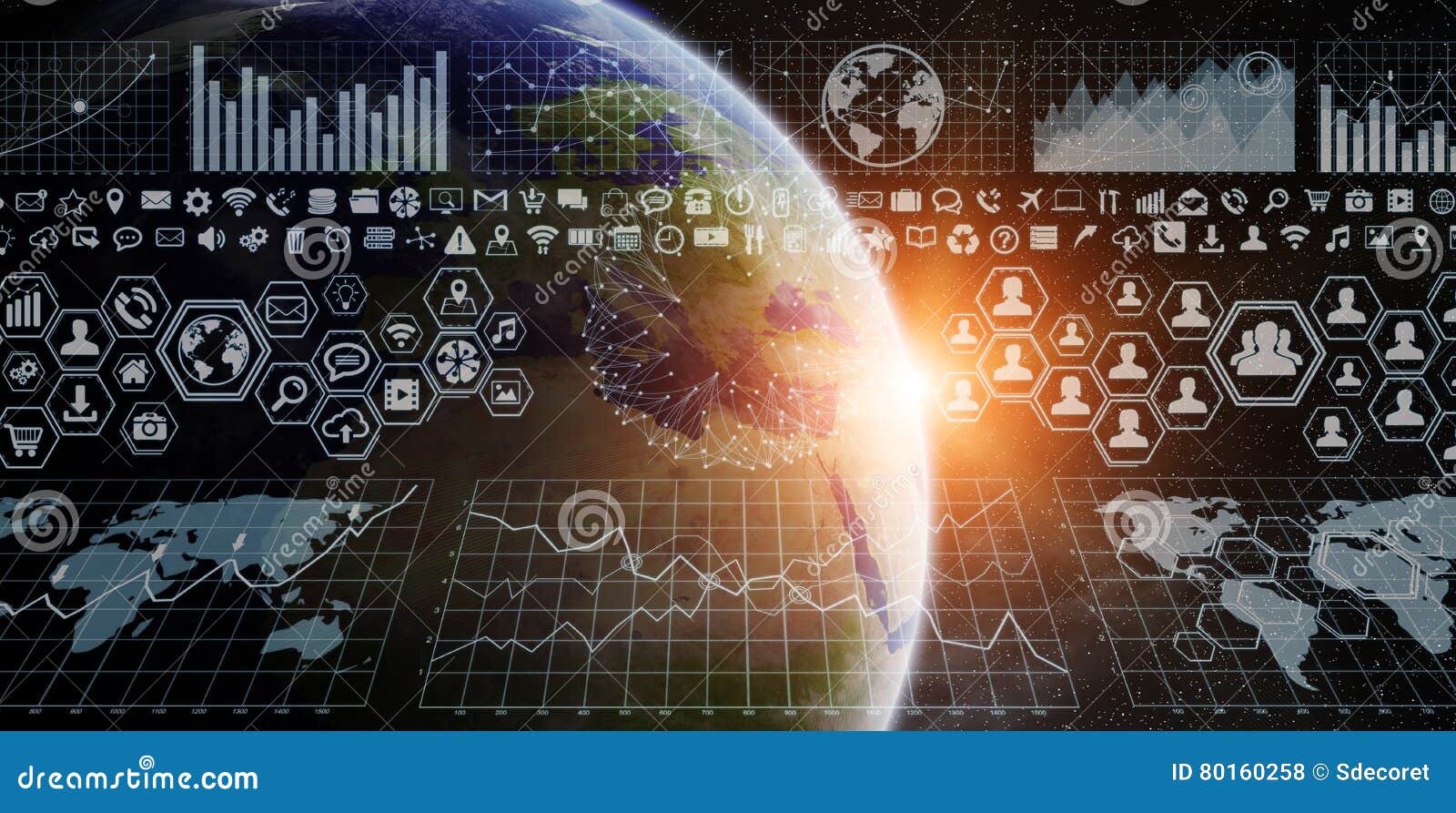 Global Network and Data Exchange Over the World Stock Illustration ...