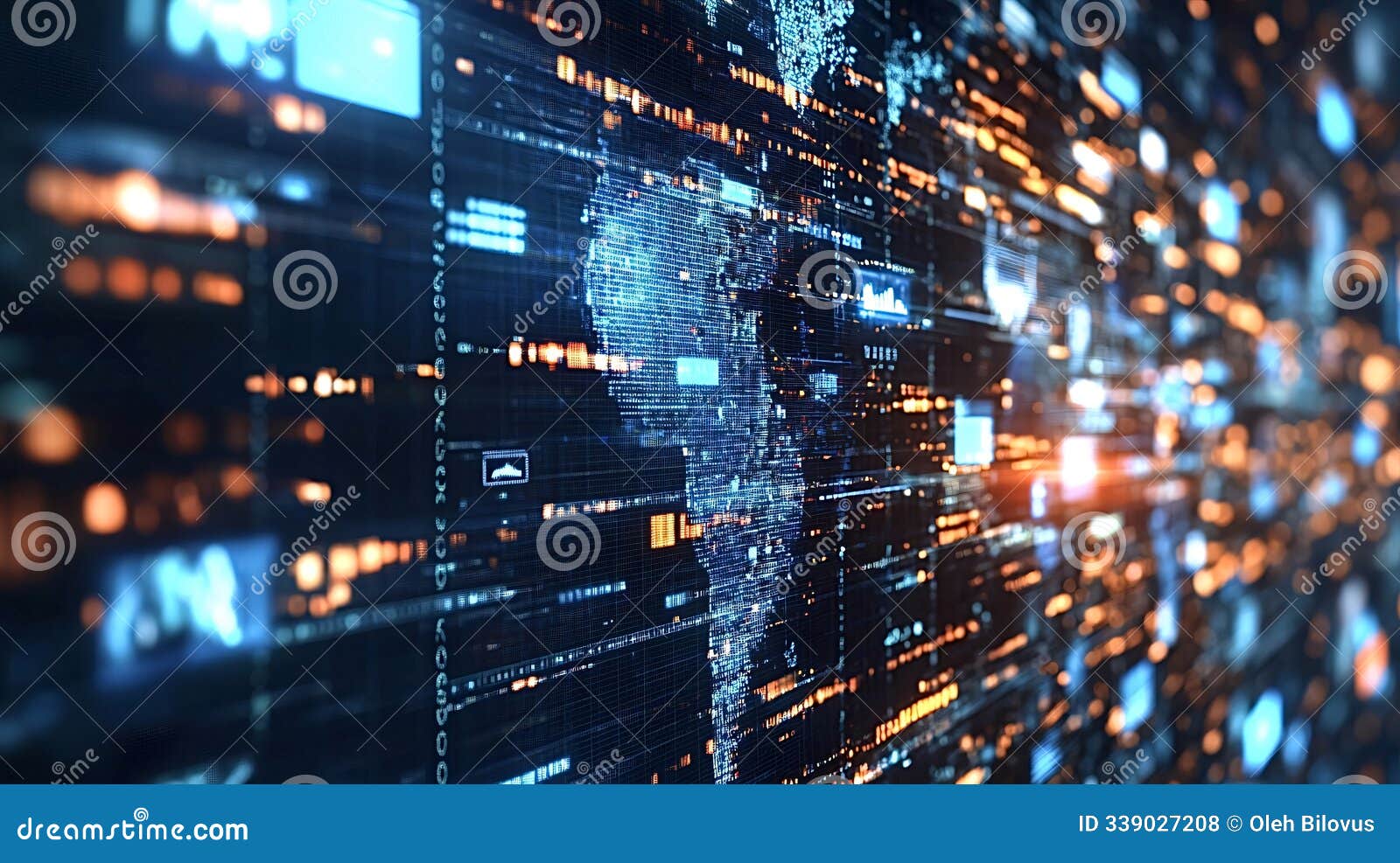 Global Network and Data Flowing on Digital Display Stock Photo - Image ...