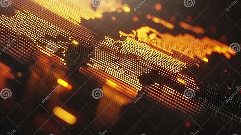 Global Network Data Stream, Digital Map, Orange Glow, Futuristic ...