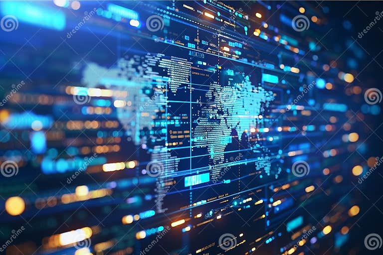 Global Network, Data Stream, Digital World Map, Technology Background, Cybersecurity Concept ...