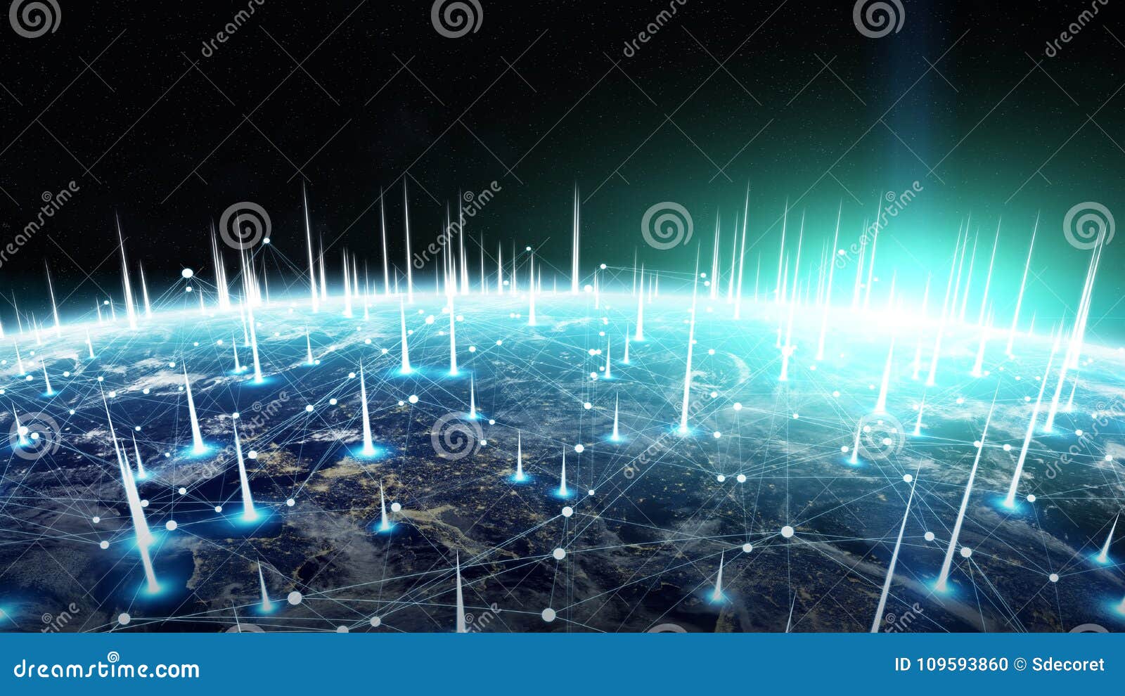 Global Network and Datas Exchanges Over the Planet Earth 3D Rend Stock ...