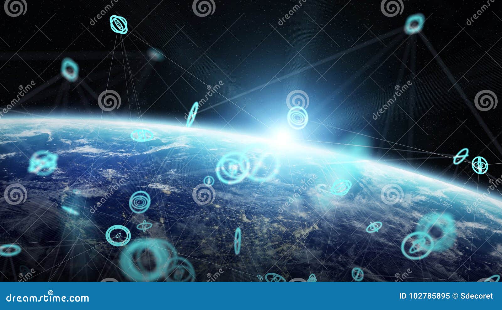 Global Network and Datas Exchanges Over the Planet Earth 3D Rend Stock ...