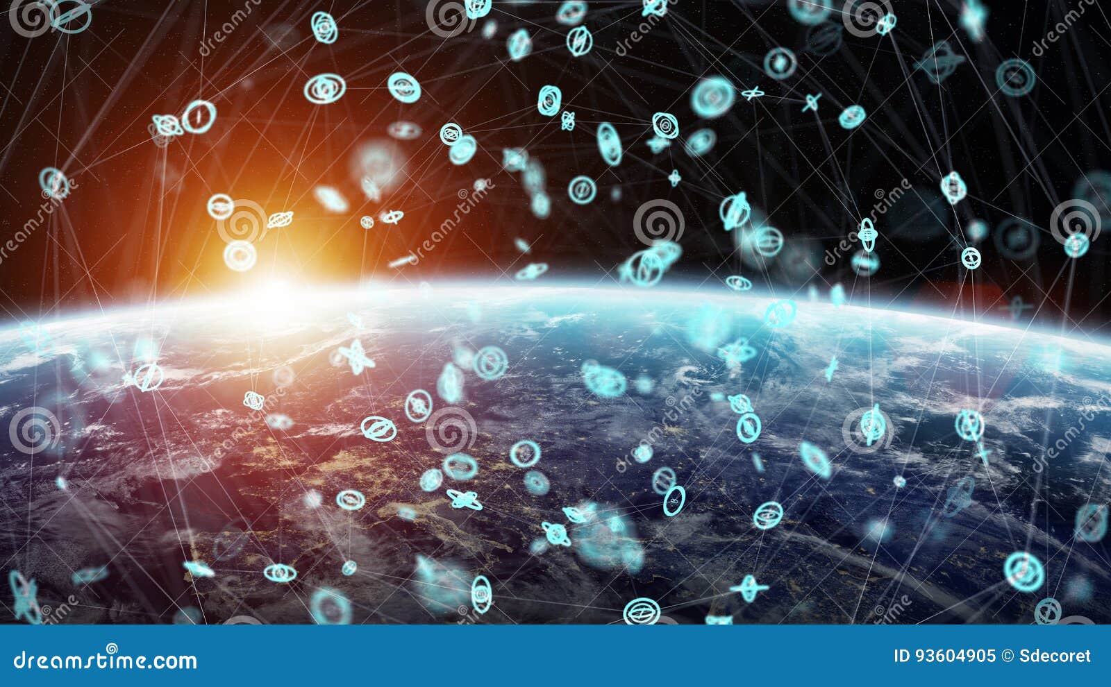 Global Network and Datas Exchanges Over the Planet Earth 3D Rend Stock ...