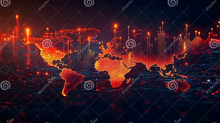 Global Network Digital World Map Data Visualization Abstract Technology ...
