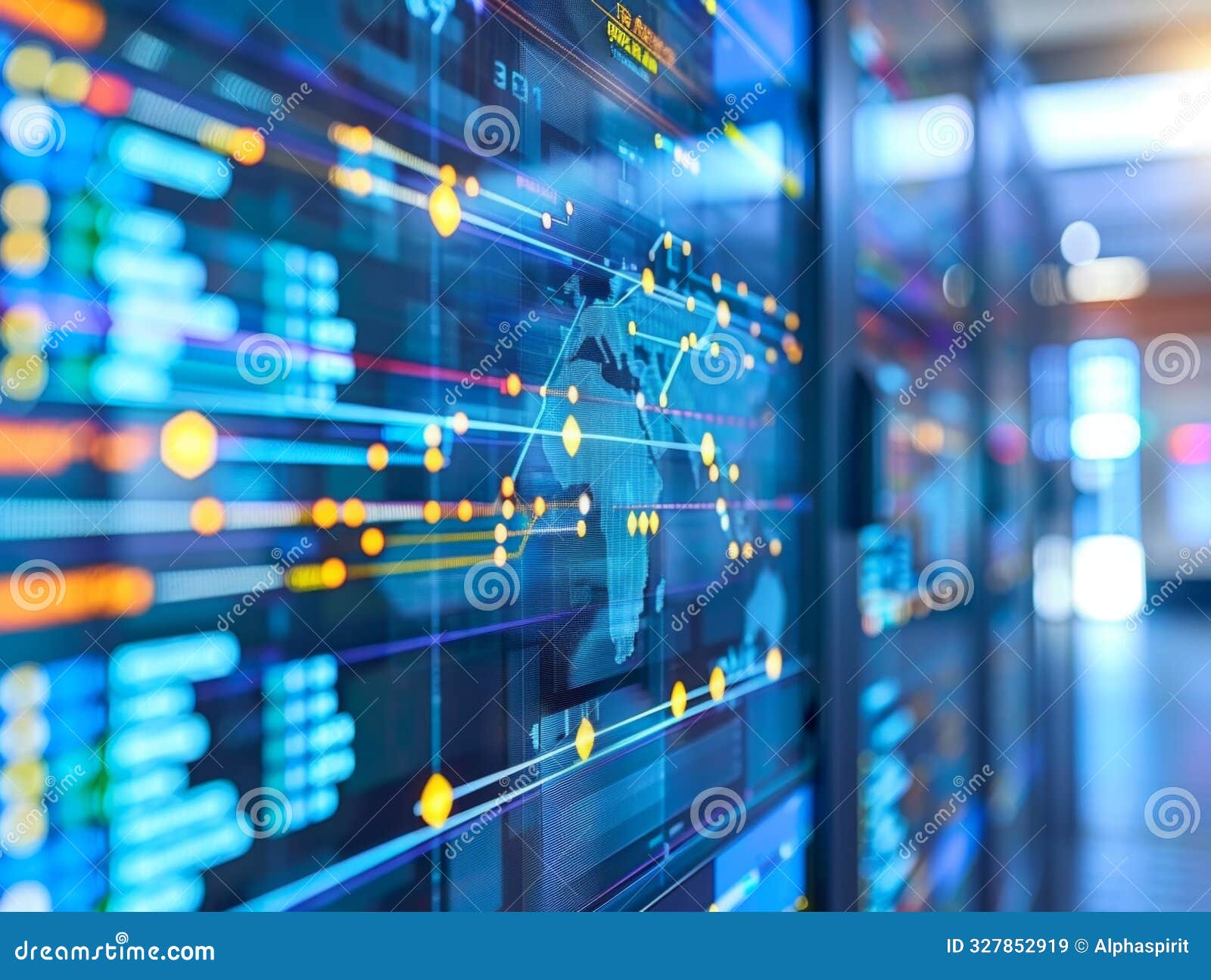 Global Network Displaying Data from Server Room Stock Image - Image of ...