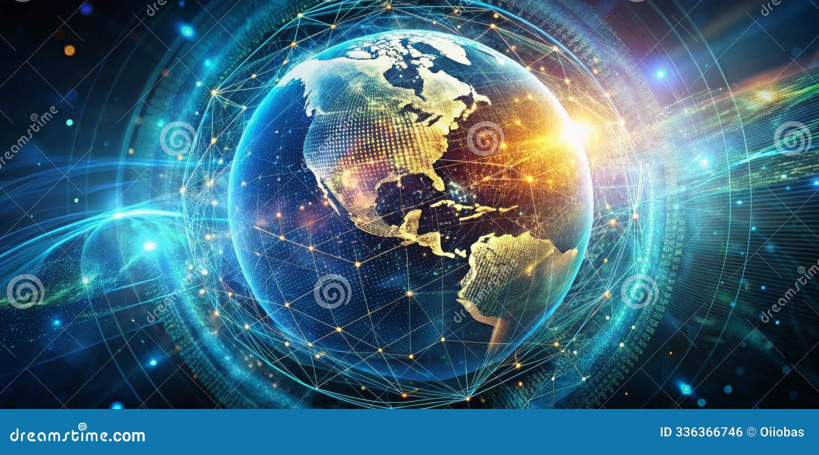 Global Network Earth with Interconnected Lines and Glowing Nodes ...