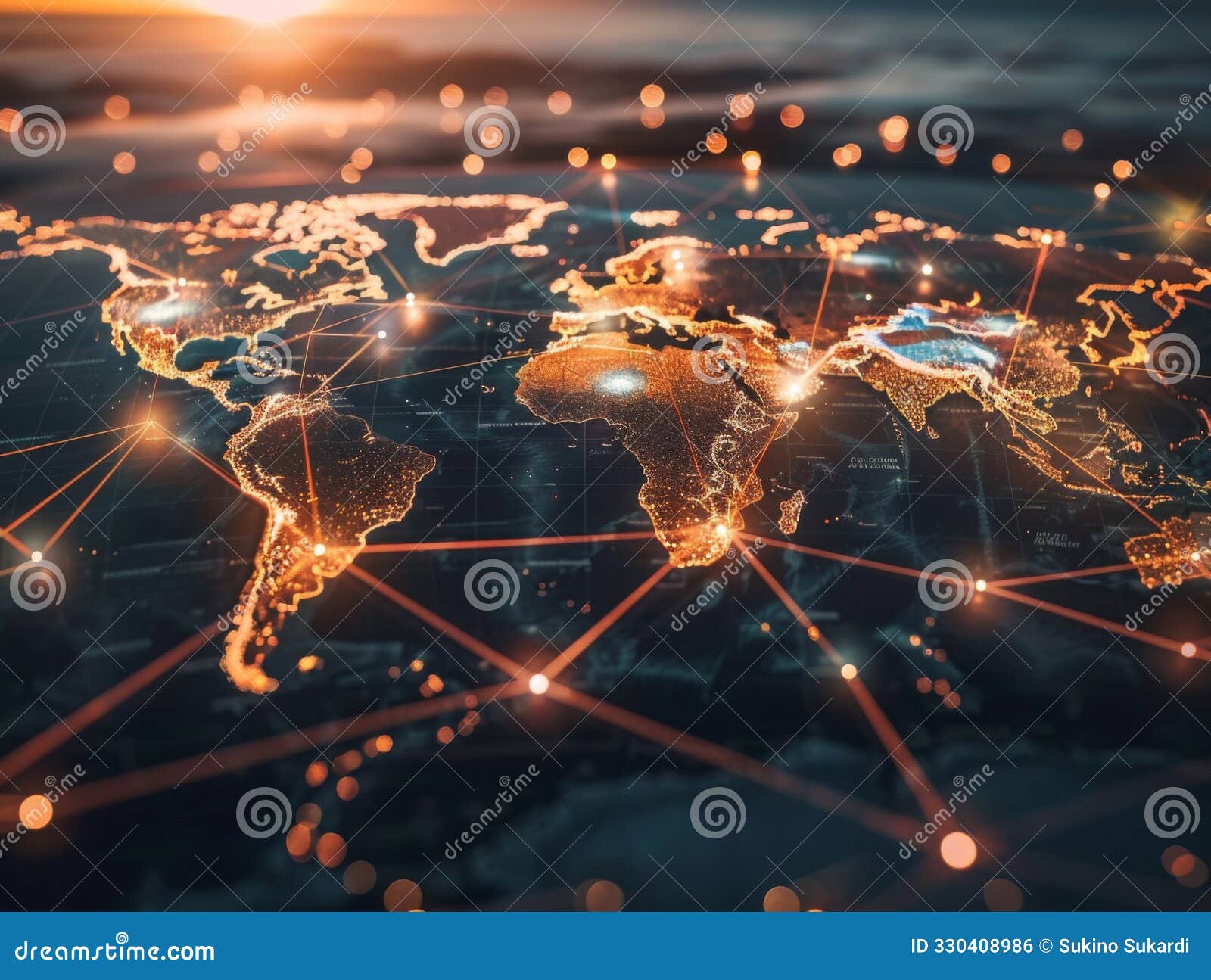 Global Network with Glowing Continents and Connecting Lines Stock ...