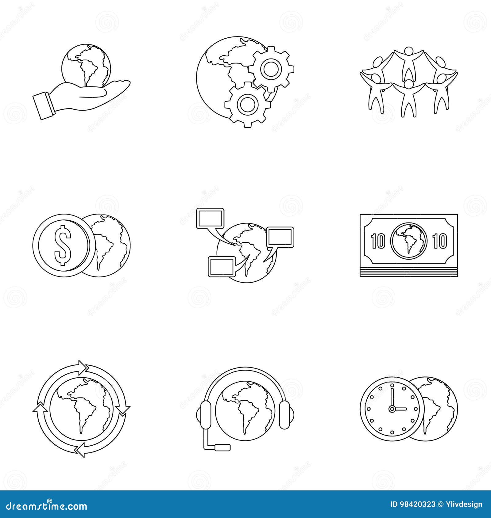 Global Network Icon Set, Outline Style Stock Vector - Illustration of ...